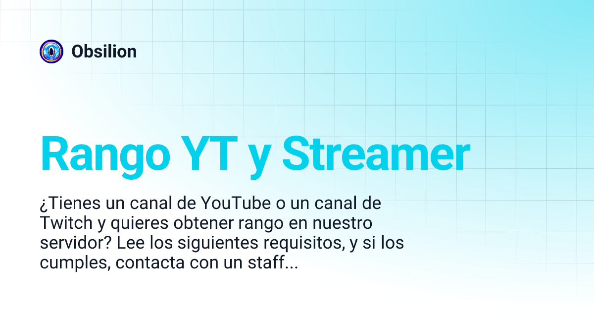 Rango YT y Streamer | Obsilion